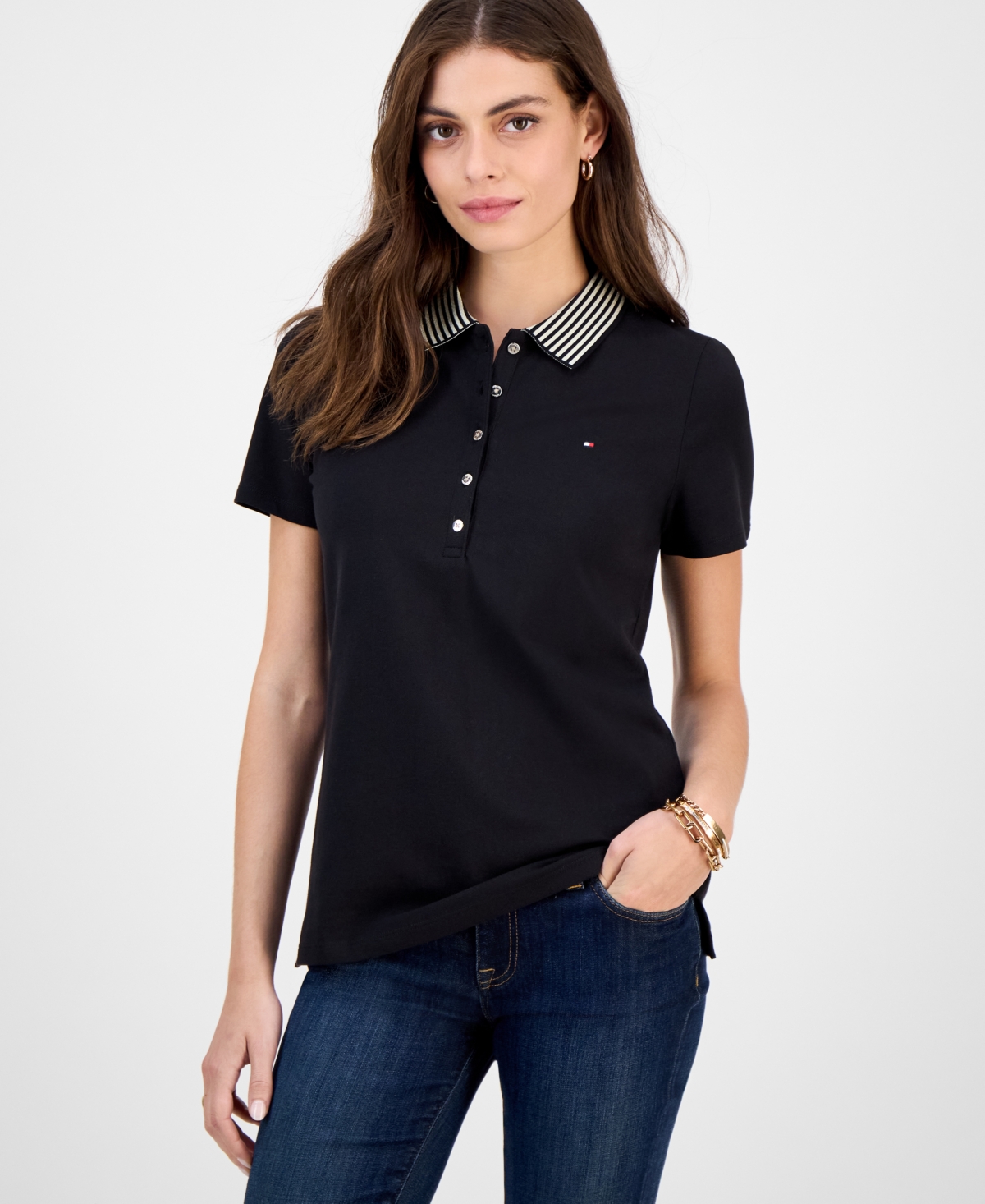 Click here for Tommy Hilfiger Womens Metallic Striped-Collar Polo... prices