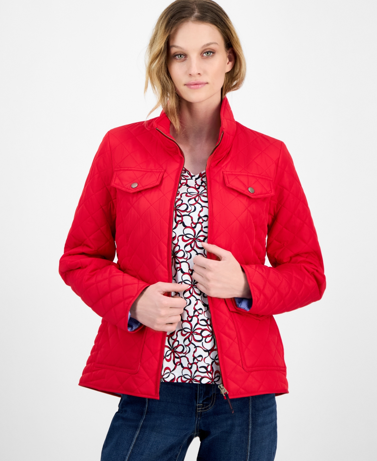 Click here for Nautica Jeans Womens Solid Quilted Jacket - Scarle... prices