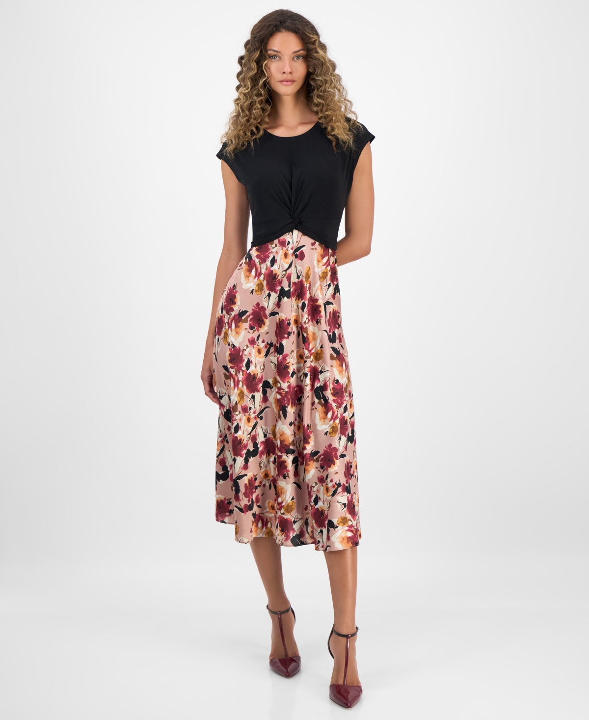 Click here for Robbie Bee Womens Colorblock Printed Cap-Sleeve Mi... prices