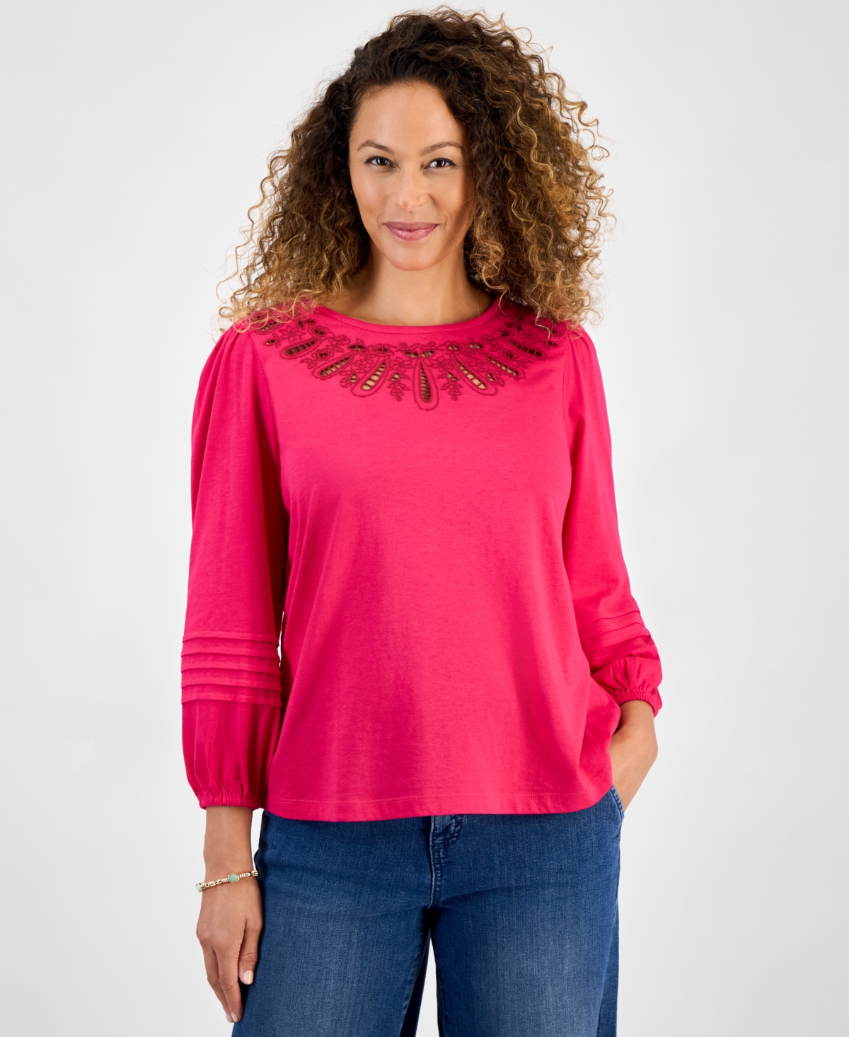Click here for Style & Co Petite Broderie Anglaise Top  Macys Exc... prices