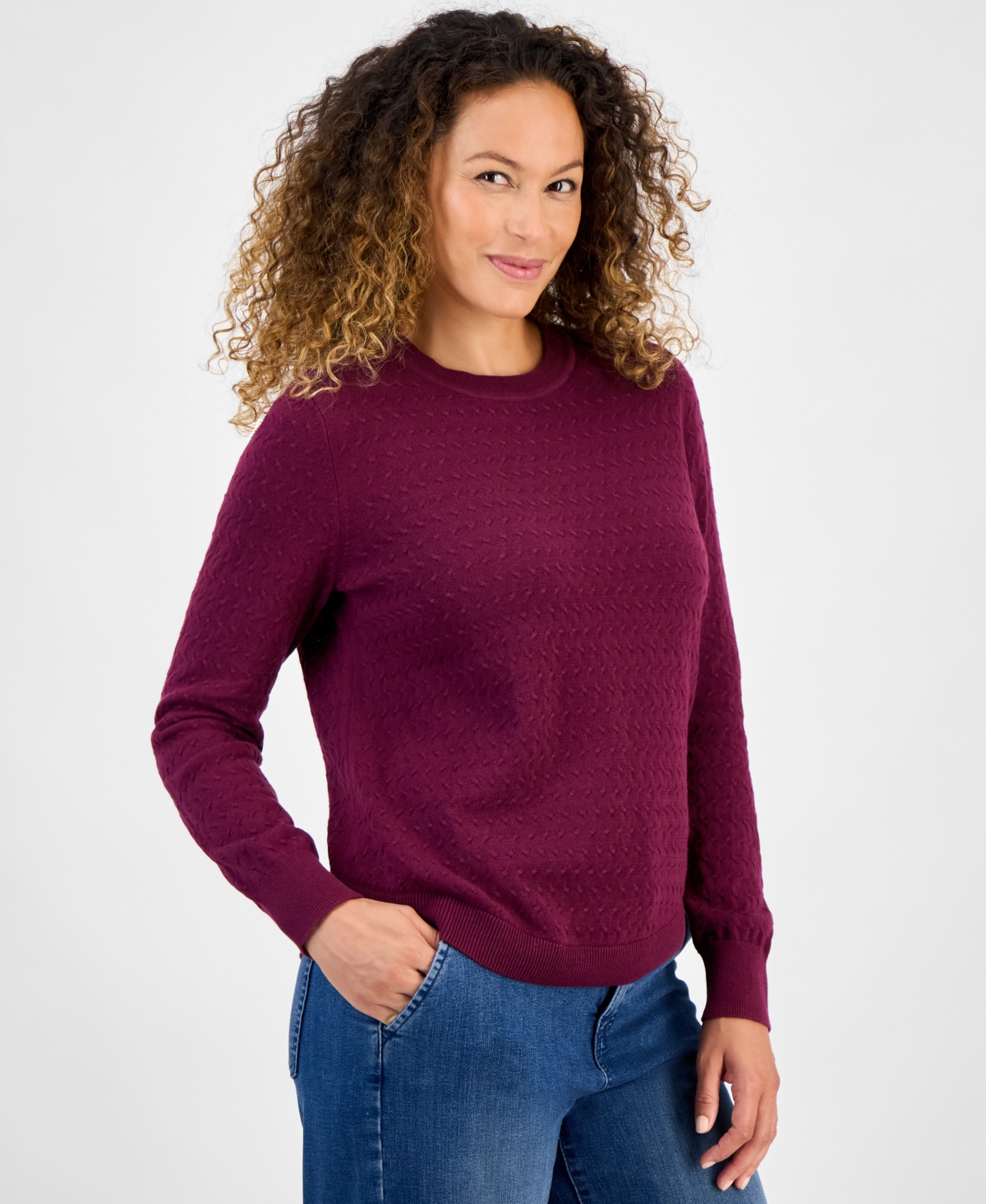 Click here for Style & Co Petite Cotton Pointelle Knit Sweater  M... prices