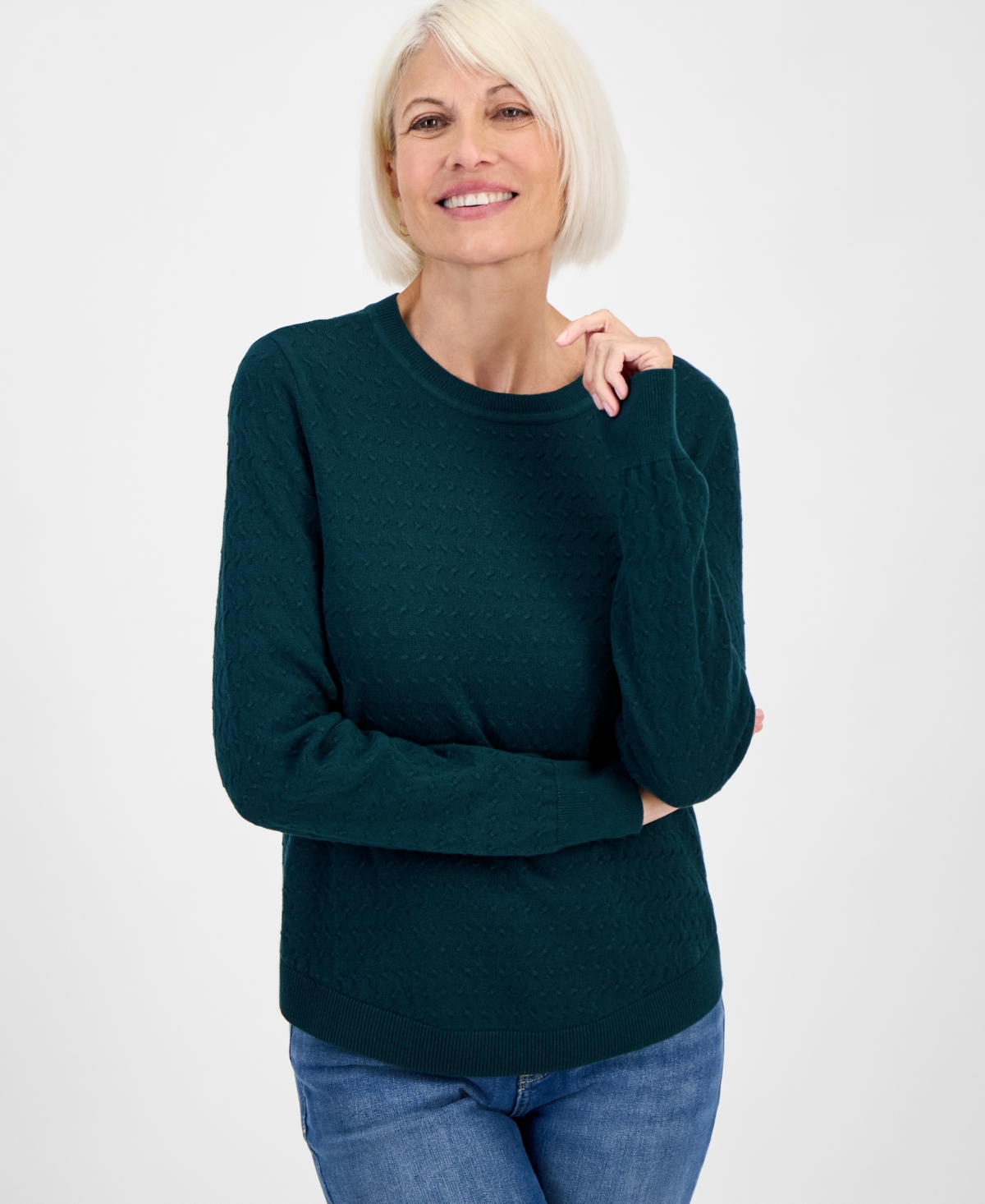 Click here for Style & Co Petite Cotton Pointelle Knit Sweater  M... prices