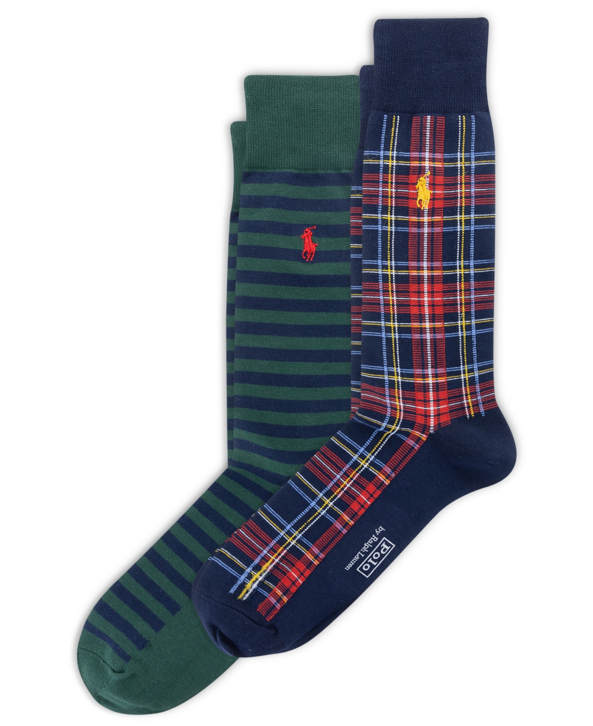Polo Ralph Lauren Mens 2-Pack Plaid and Stripe Socks - Navy