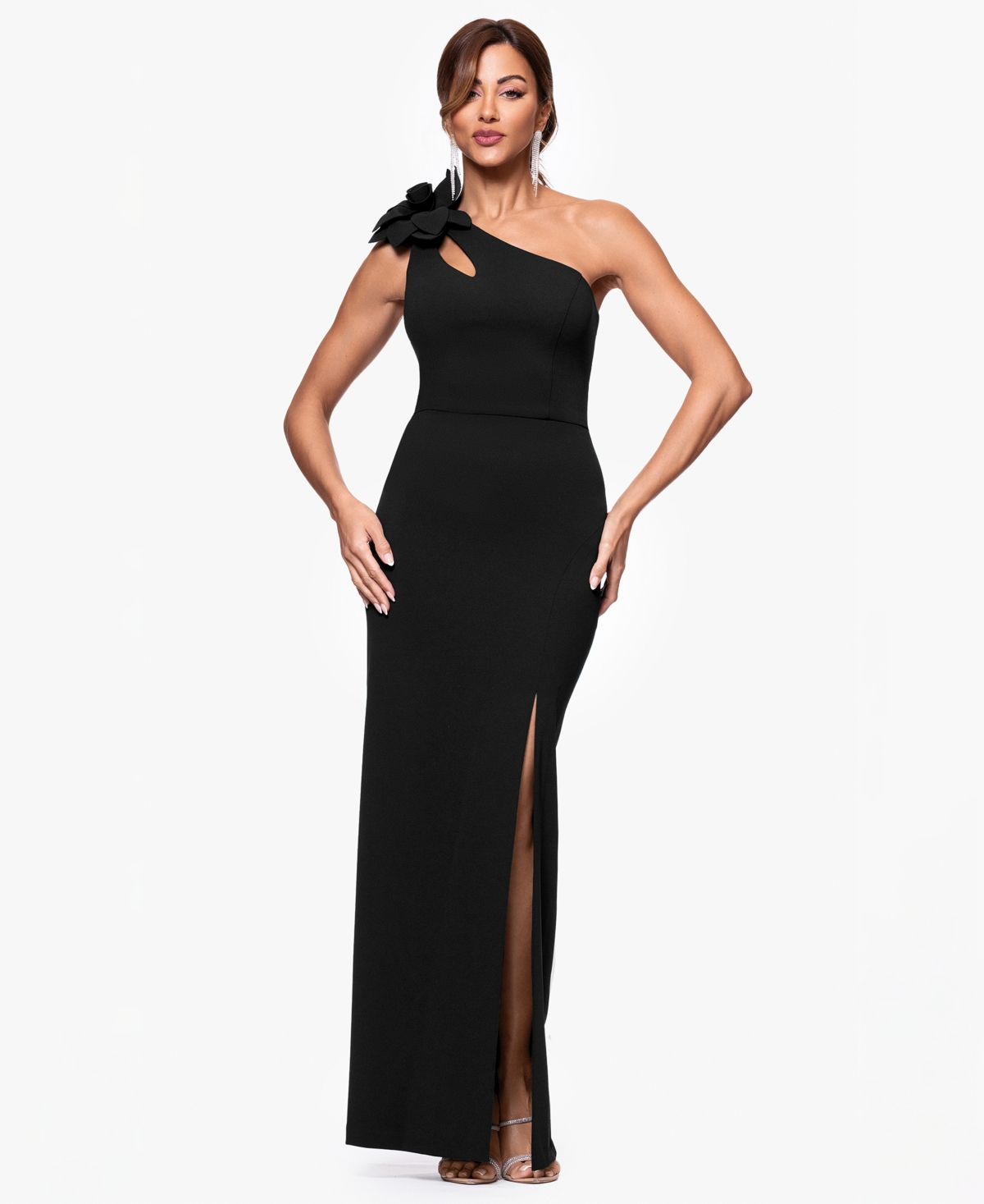 Click here for Xscape Petite One Shoulder Dress - Black prices