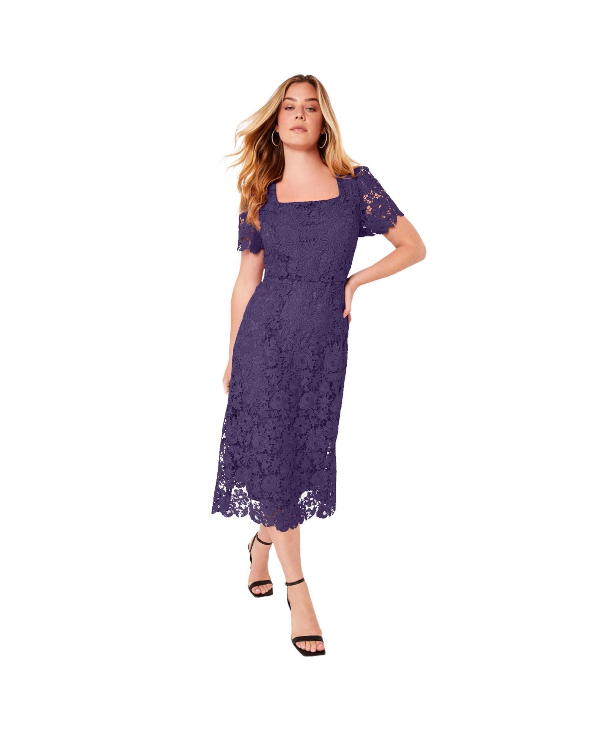 Click here for June + Vie Womens Plus Size Square-Neck Lace Dress... prices