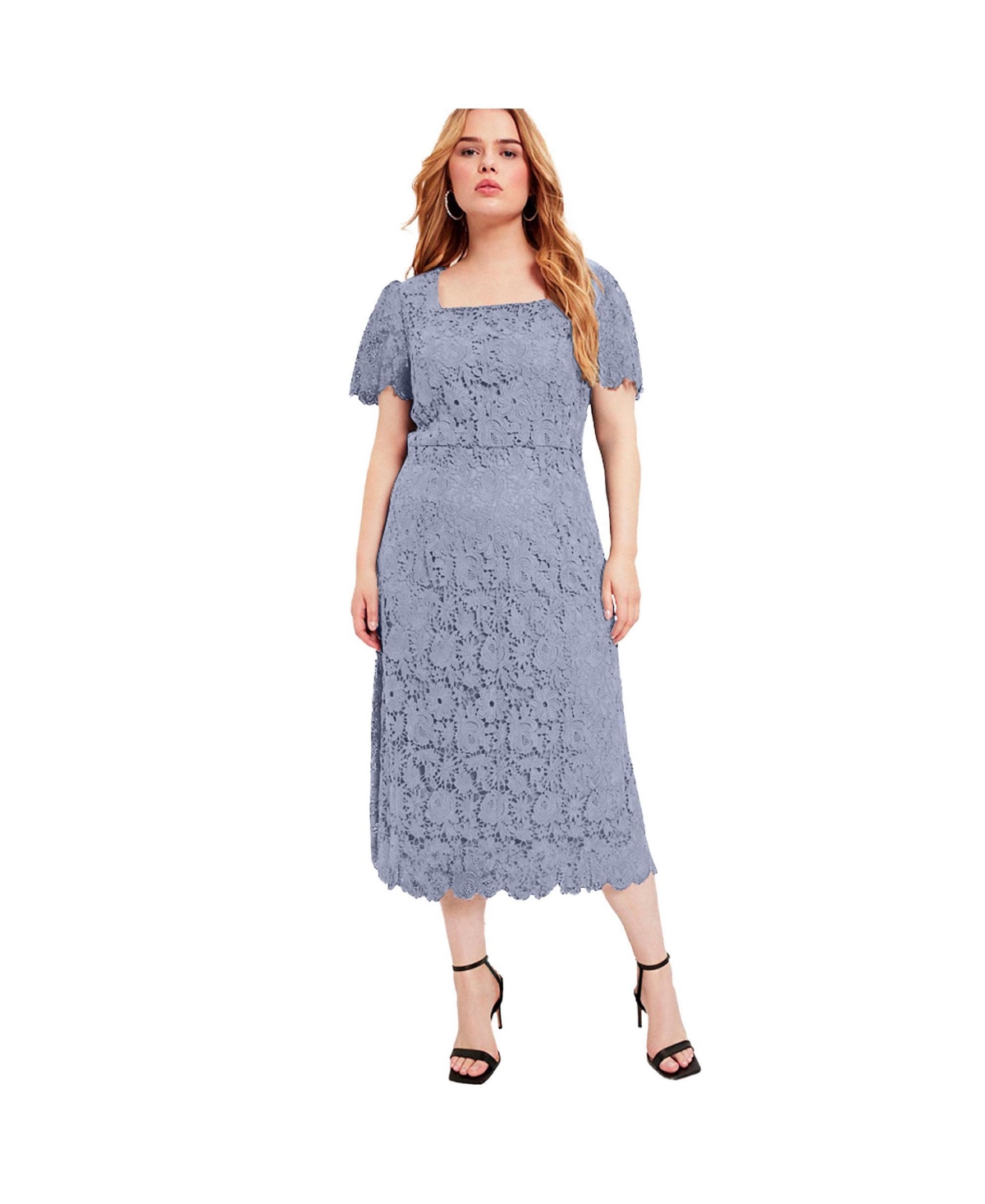 Click here for June + Vie Womens Plus Size Square-Neck Lace Dress... prices