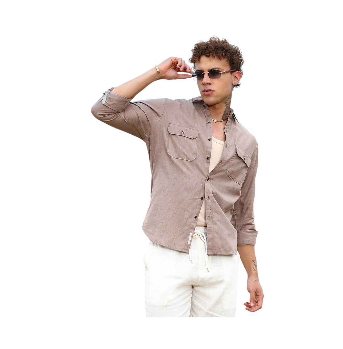 Click here for Campus Sutra Mens Peanut Brown Heathered Utility S... prices