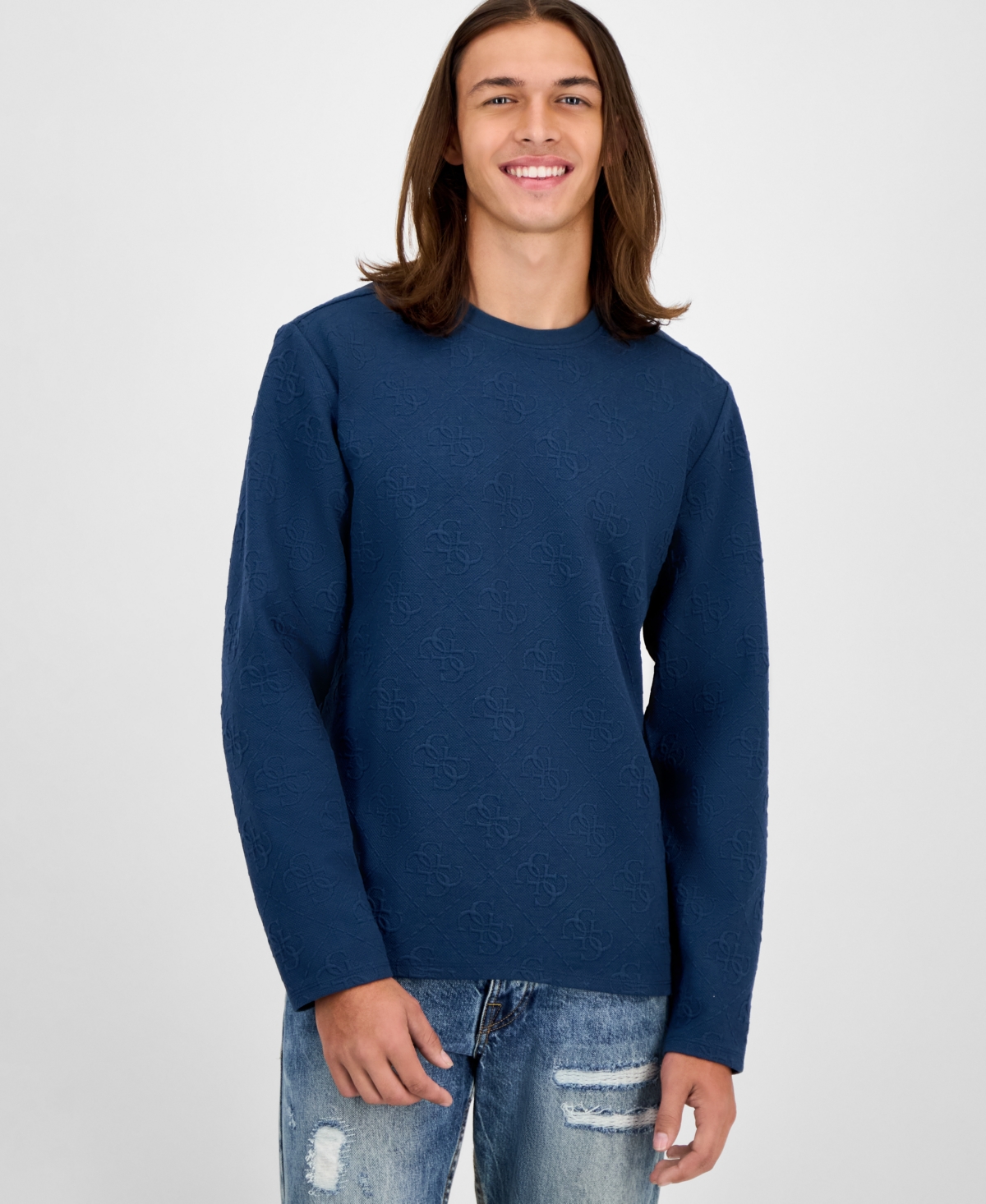Click here for Guess Mens Quattro G Logo Crewneck Sweater - Moonl... prices