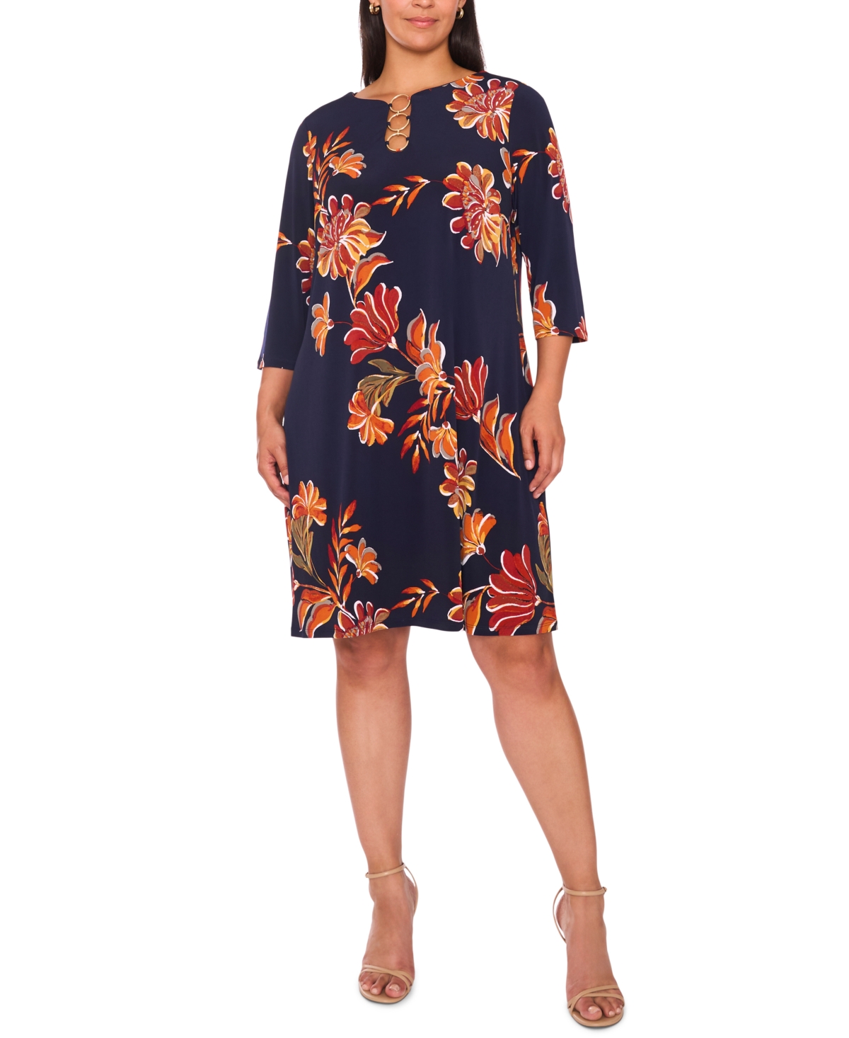 Click here for Msk Plus Size 3-Ring Shift Knee-Length Dress - Kor... prices