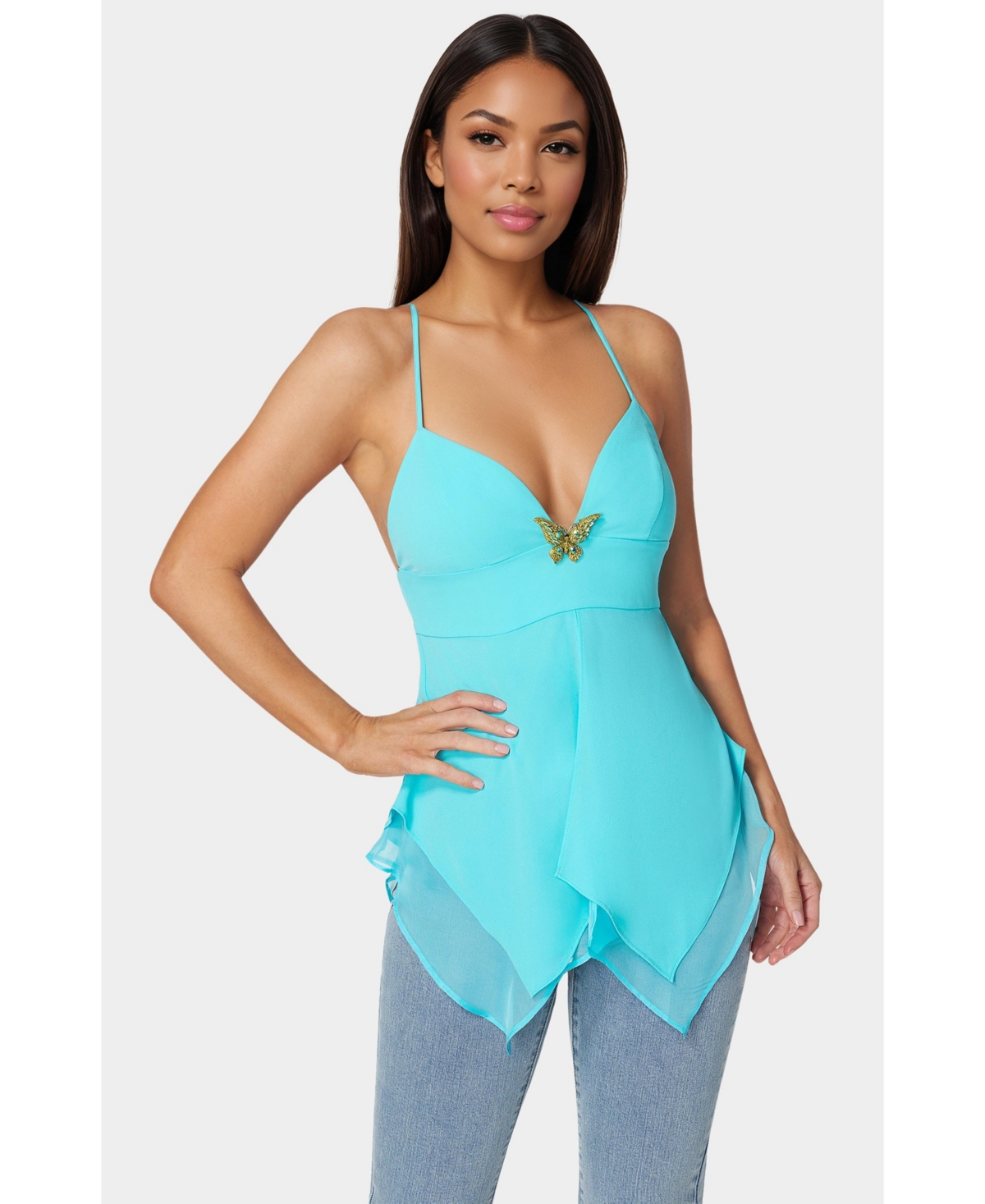 Click here for Bebe Asymmetric Butterfly Tank Top - Capri prices