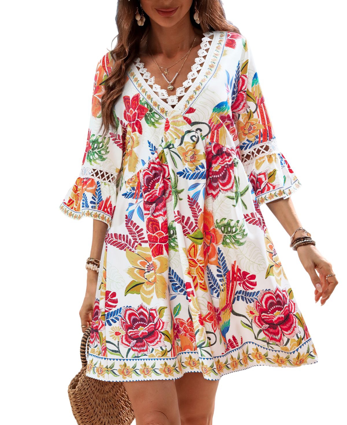 Click here for Womens Field Notes Floral Mini Beach Dress - Orang... prices