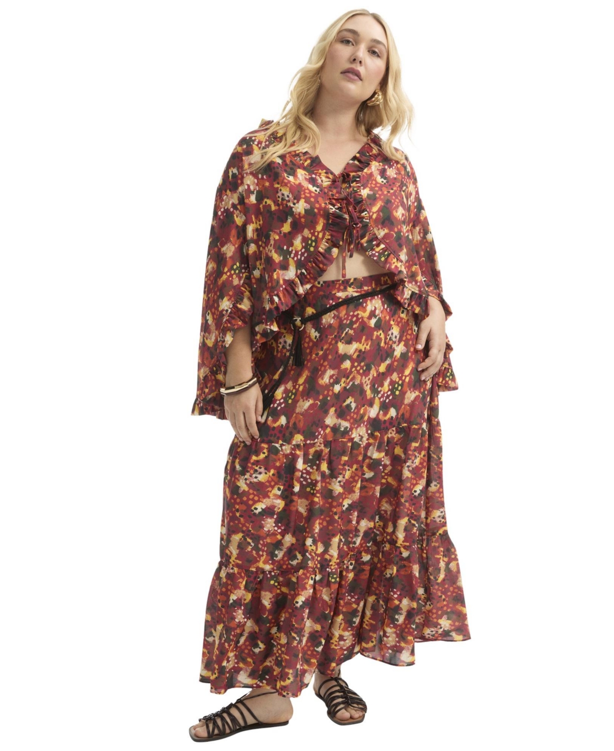 Click here for June + Vie Womens Plus Size Tiered Printed Maxi Sk... prices