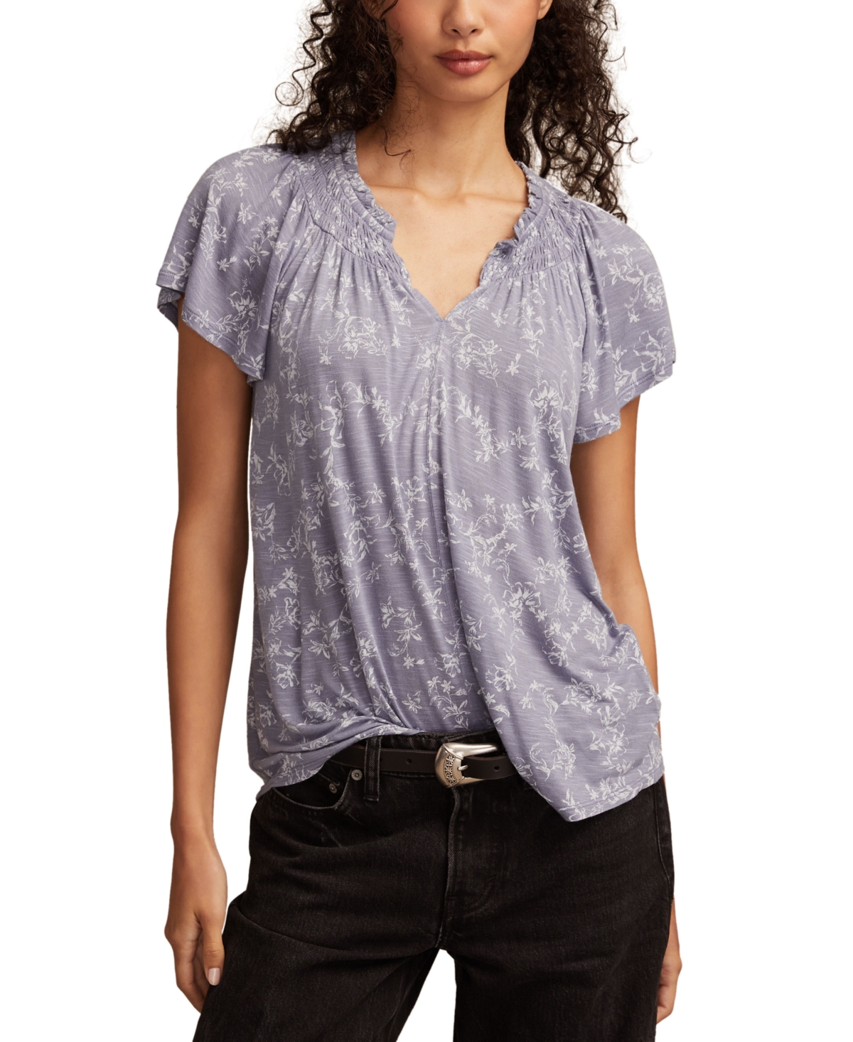 Click here for Lucky Brand Womens Sandwash Notch Top - Blue Flora... prices