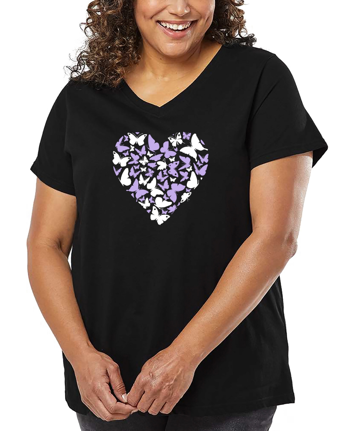 Click here for La Pop Art Plus Size Butterfly Heart Word Art V-Ne... prices
