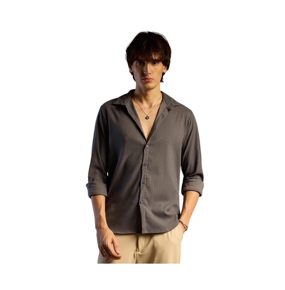 Click here for Campus Sutra Solid Seersucker Shirt - Grey prices