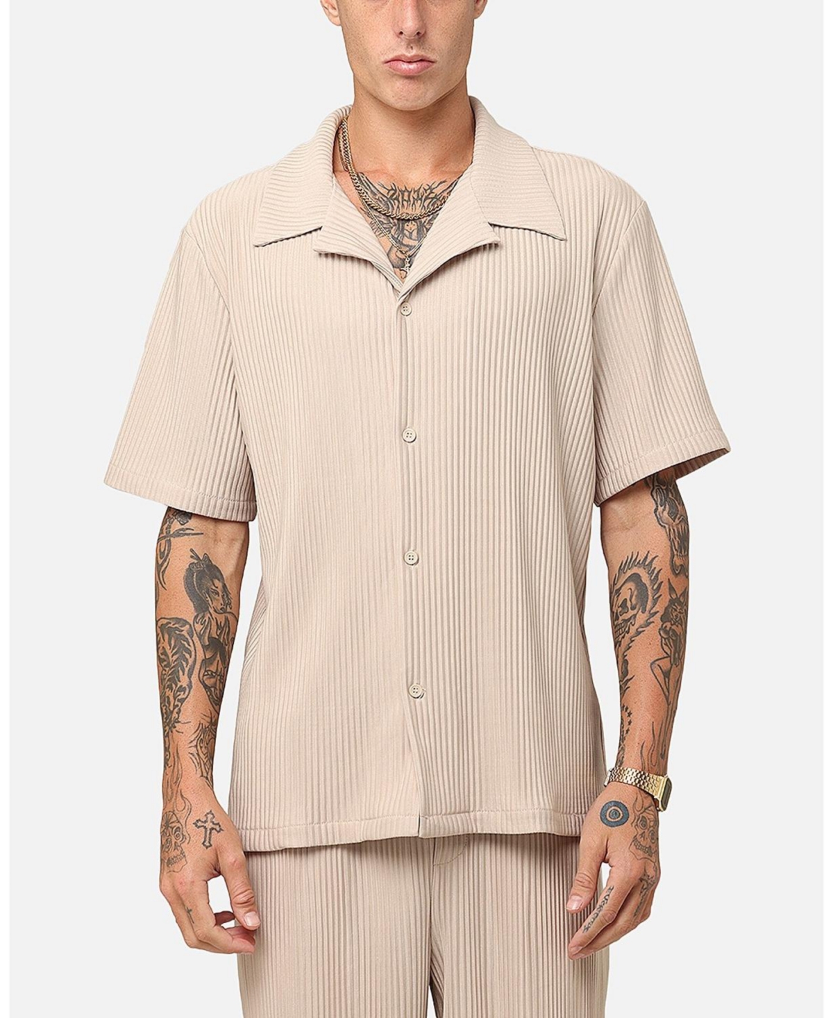 Click here for Xxiii  Pleated Button Up Shirt - Tan prices