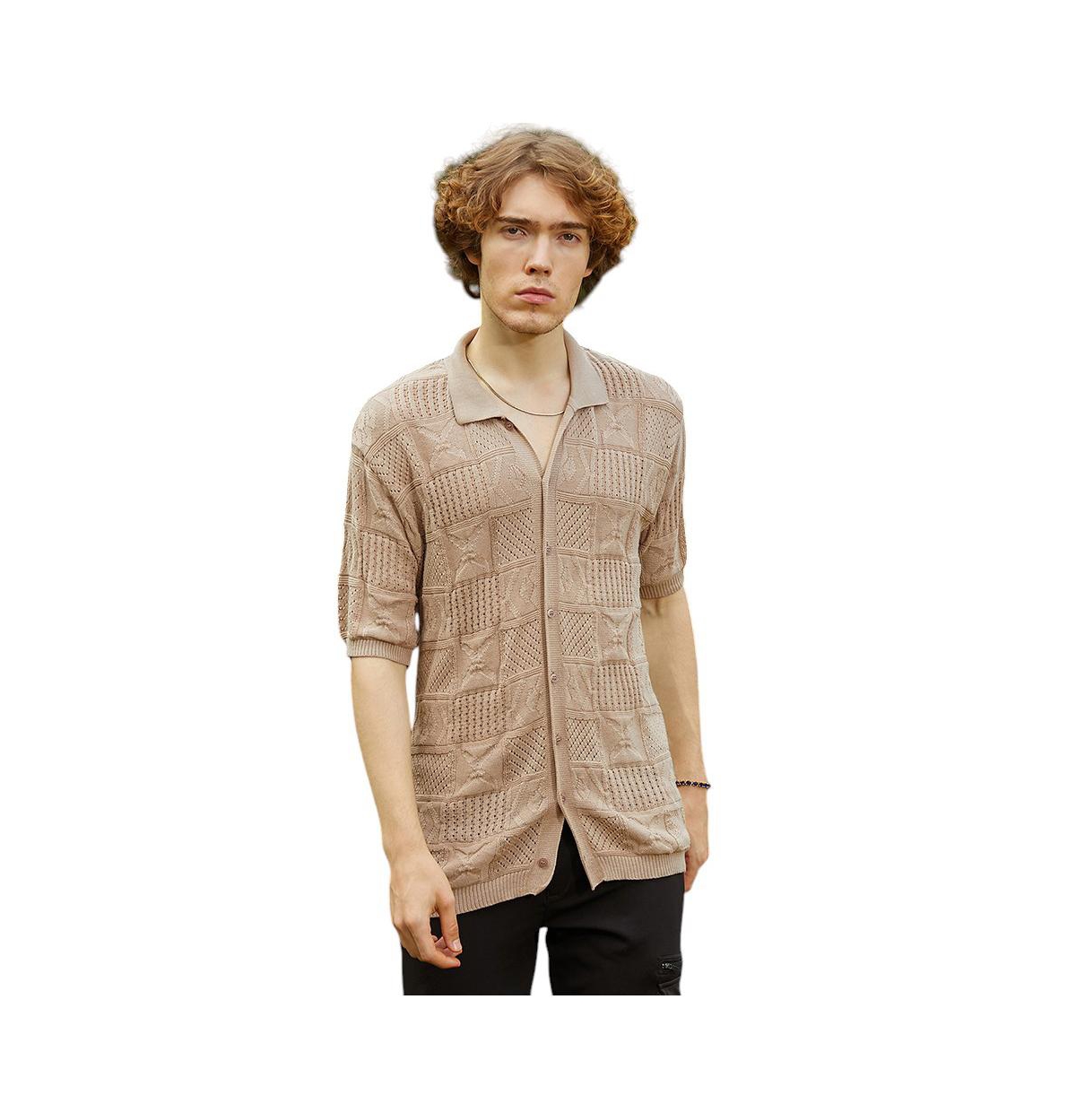 Click here for Campus Sutra Mens Patch-Knit Shirt - Beige/khaki prices