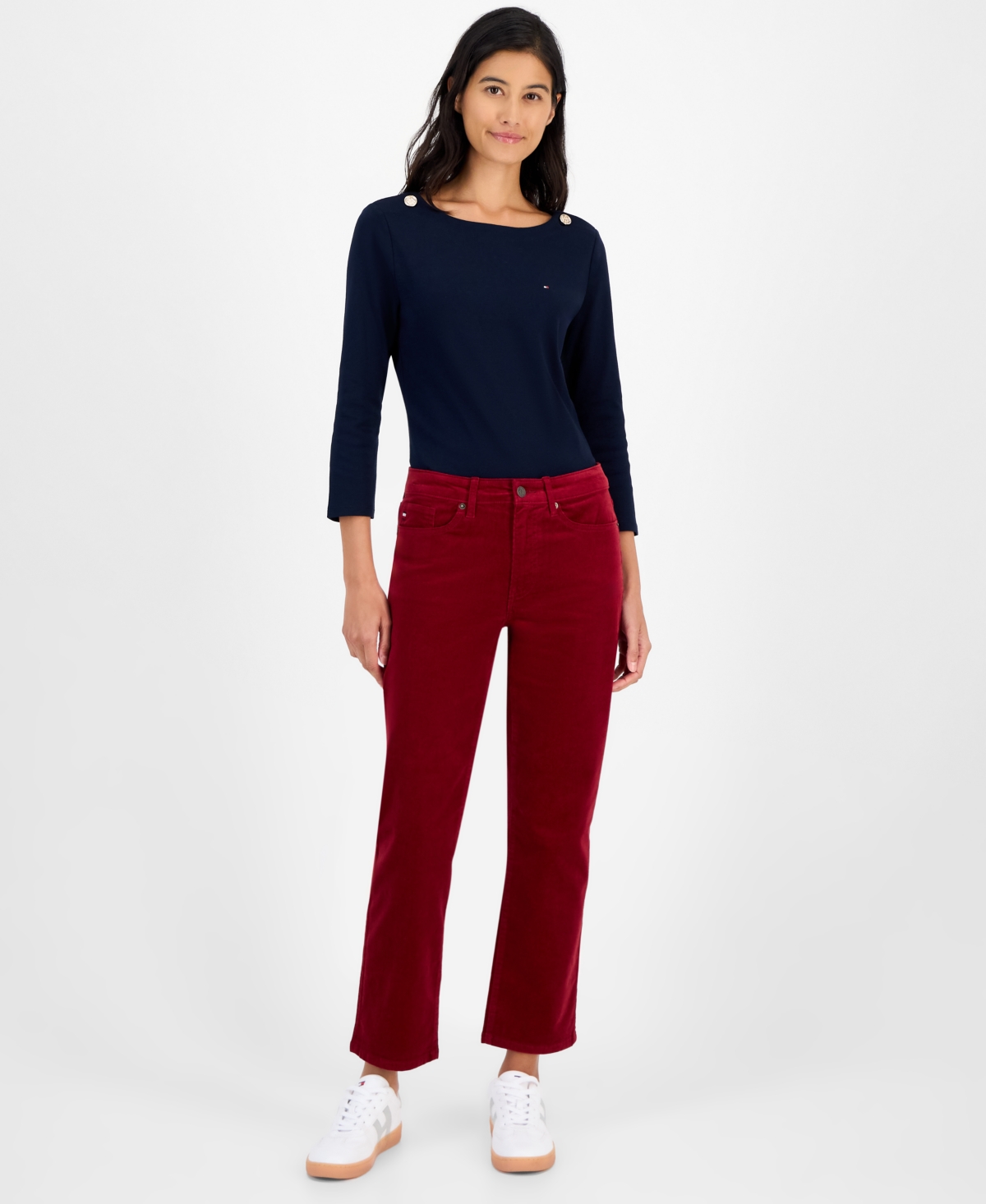 Tommy Hilfiger Womens Straight Corduroy Pants - Crimson