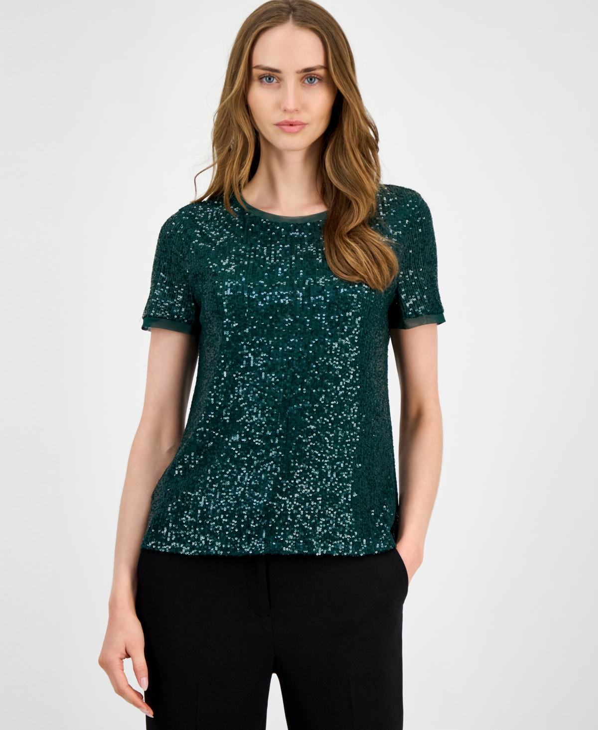 Click here for Anne Klein Womens Sequined T-Shirt - Pine Forest prices