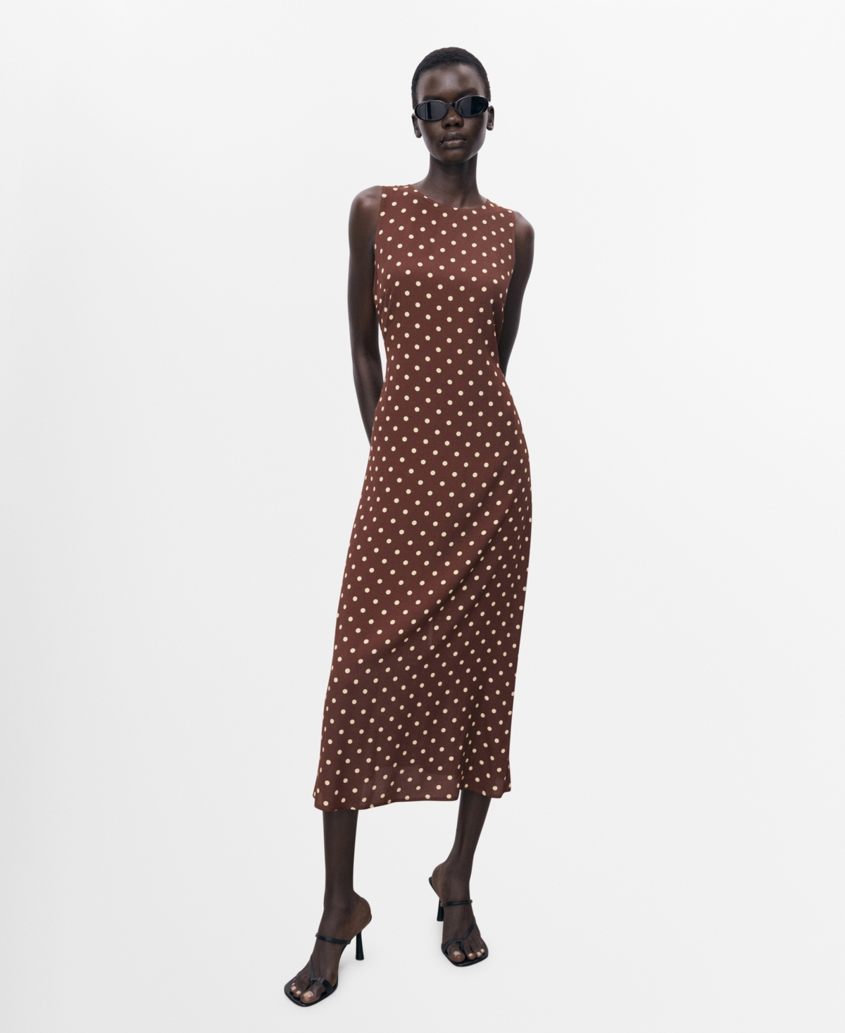 Click here for Mango Womens Polka Dot Midi Dress - Brown prices