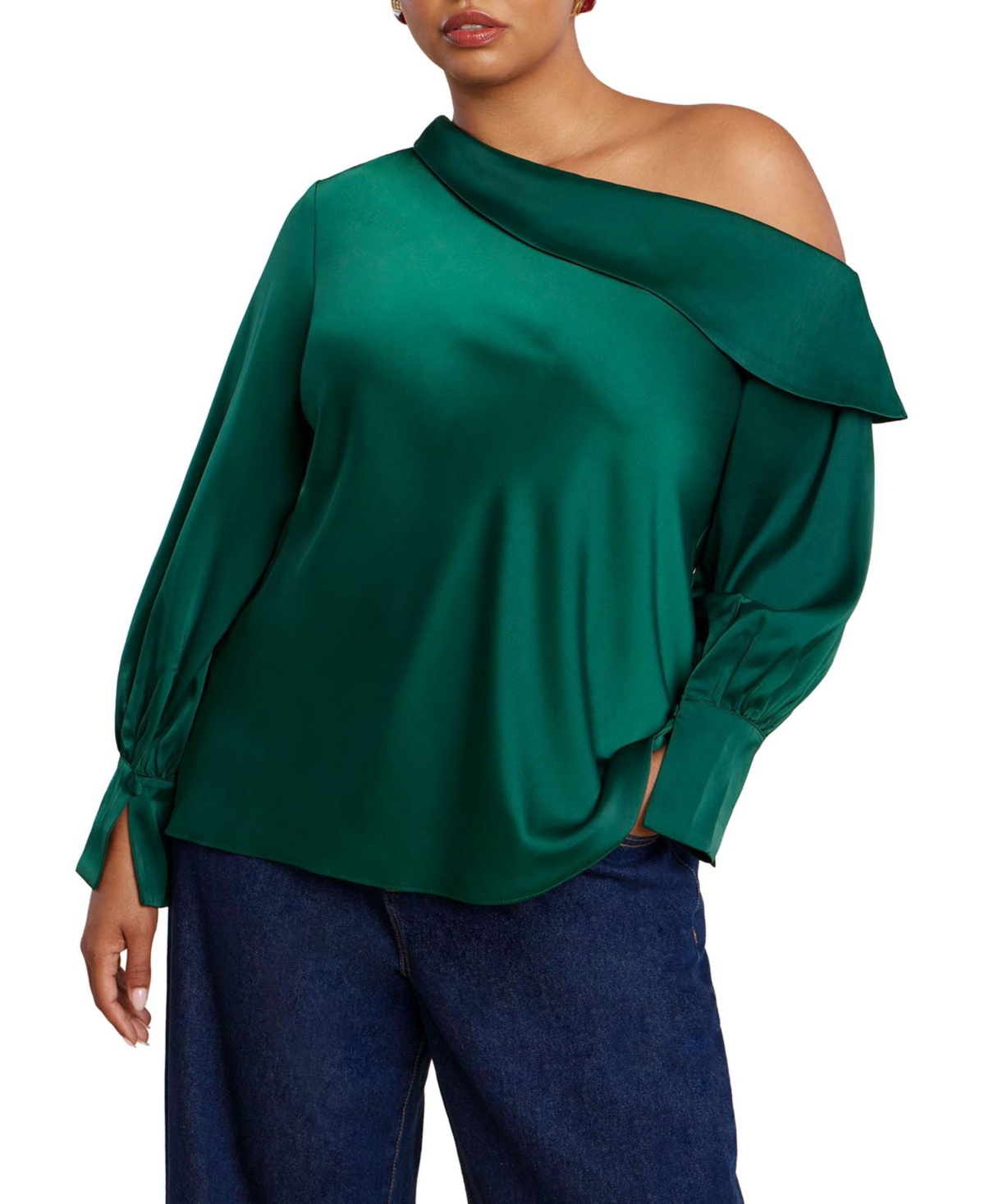 Click here for Eloquii Womens Plus Size Asym Foldover Blouse - Da... prices