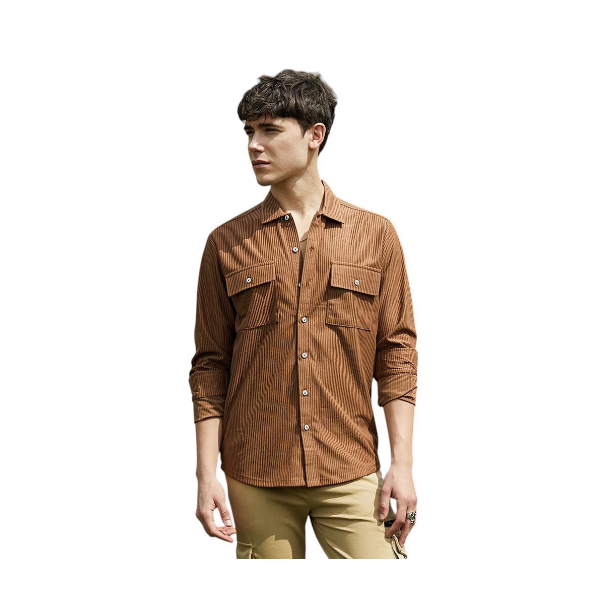 Click here for Campus Sutra Mens Solid Ribbed Utility Shirt - Bro... prices