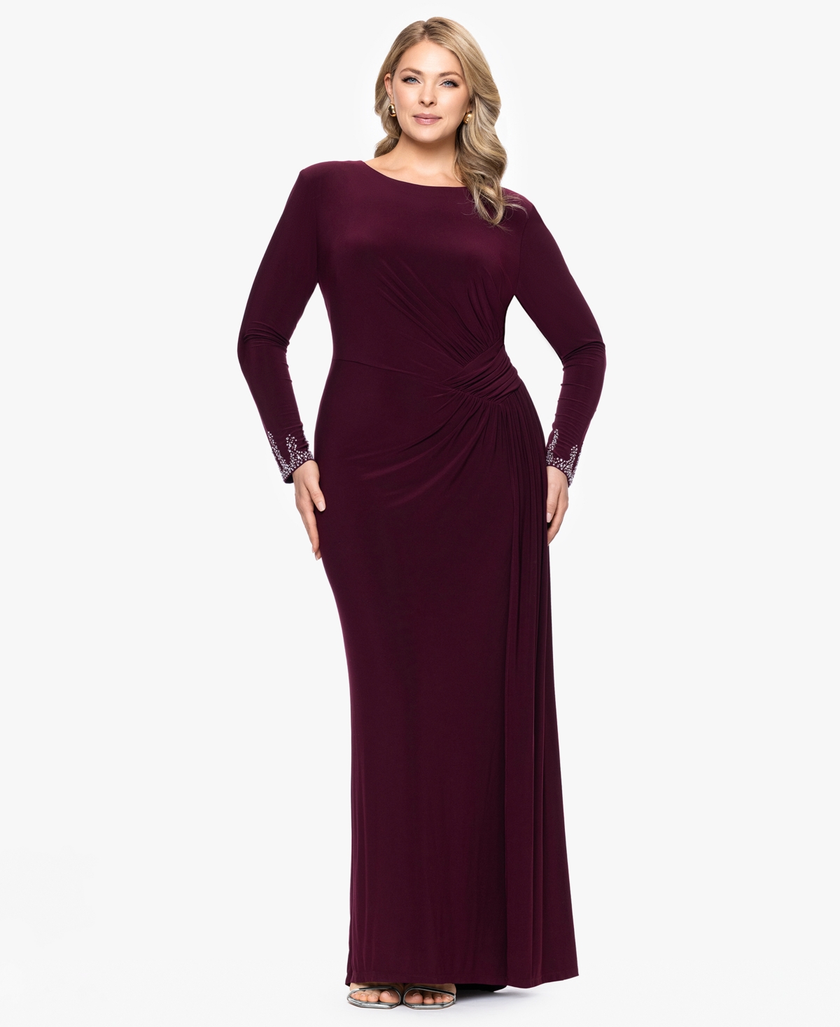 Click here for Betsy & Adam Plus Size Long Sleeve Beaded Dress -... prices