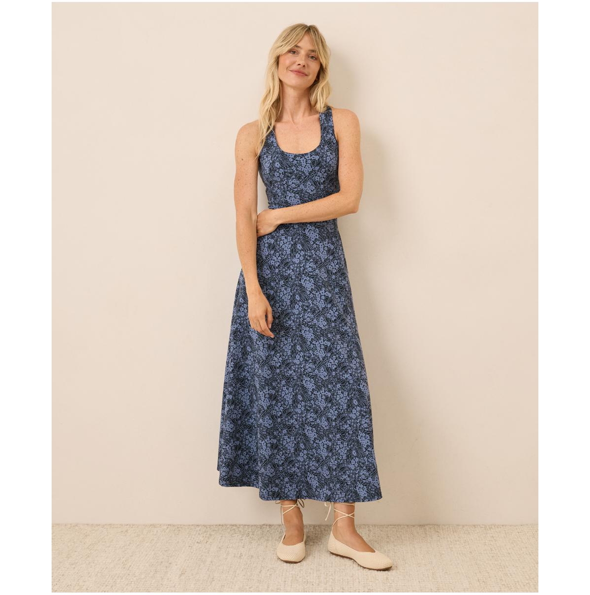 Click here for Pact Fit & Flare Open Back Maxi Dress - Midnight g... prices