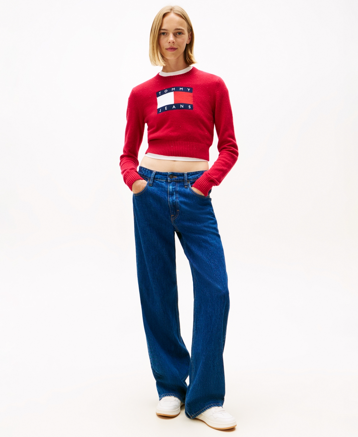 Click here for Tommy Jeans Womens Sparkle Flag Logo Sweater - Rub... prices