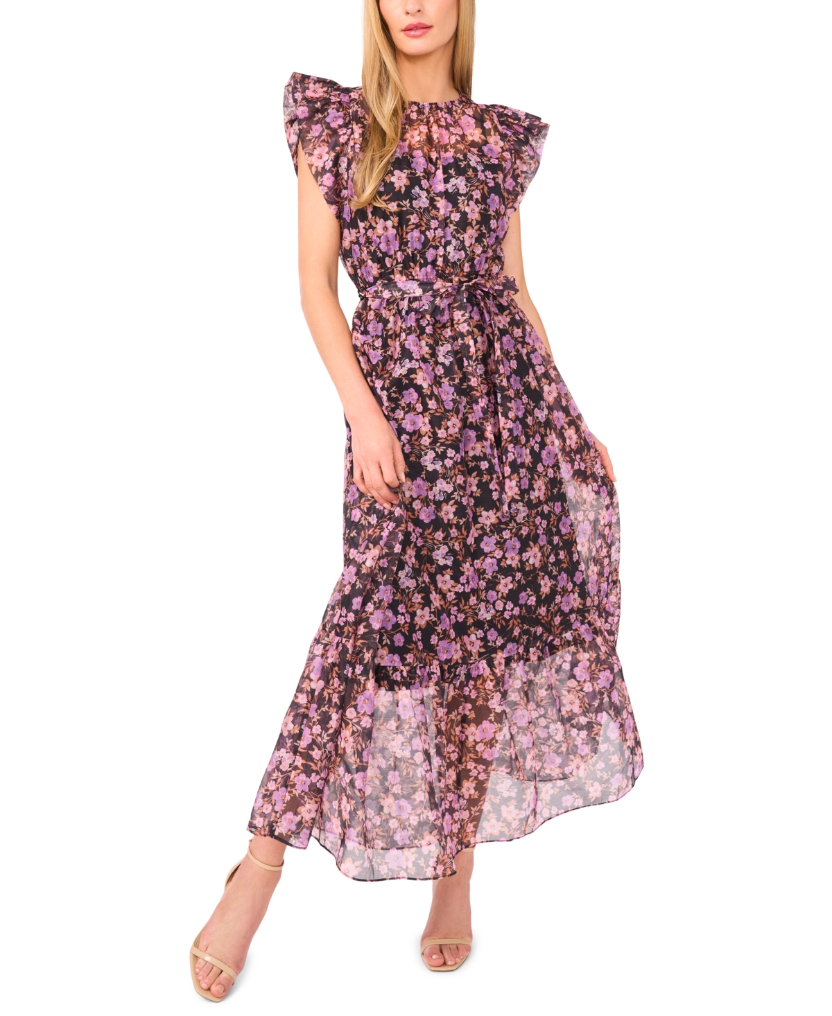 Click here for CeCe Womens Floral High Neck Flutter Sleeve Maxi D... prices