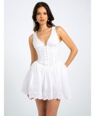 Miss Circle Women Aaliyah White Eyelet Plunging Halter Drop Waist Mini ...