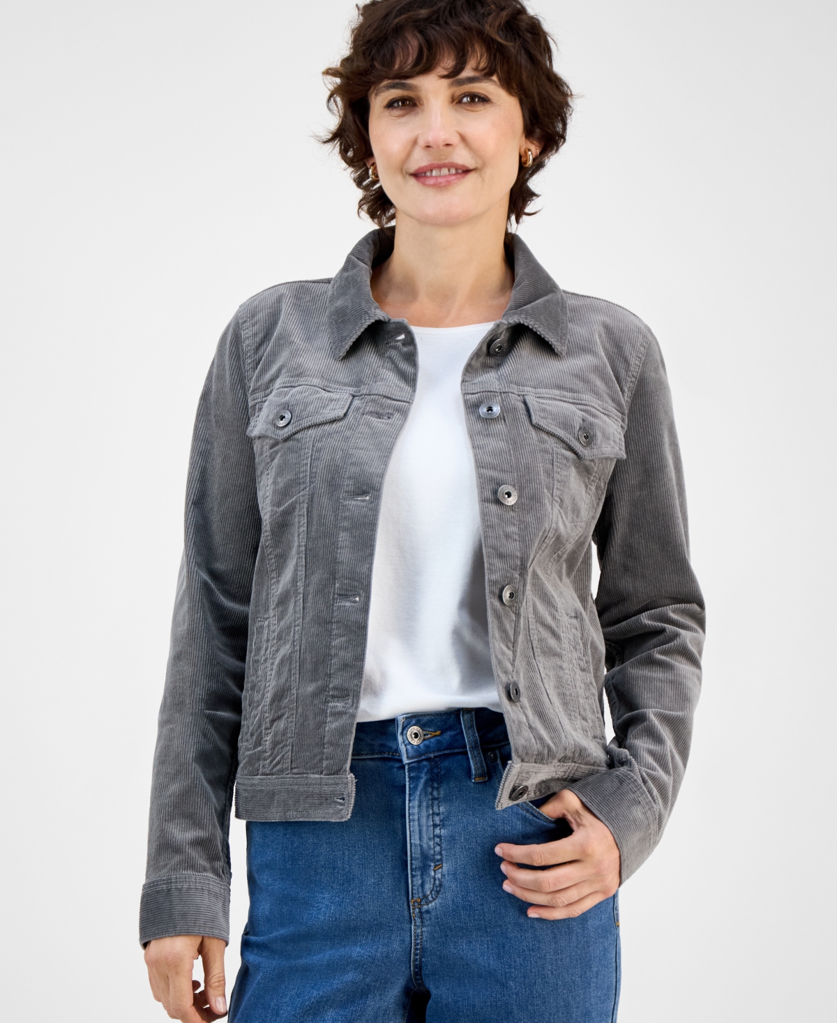 Click here for Style & Co Womens Corduroy Classic Long-Sleeve Jac... prices