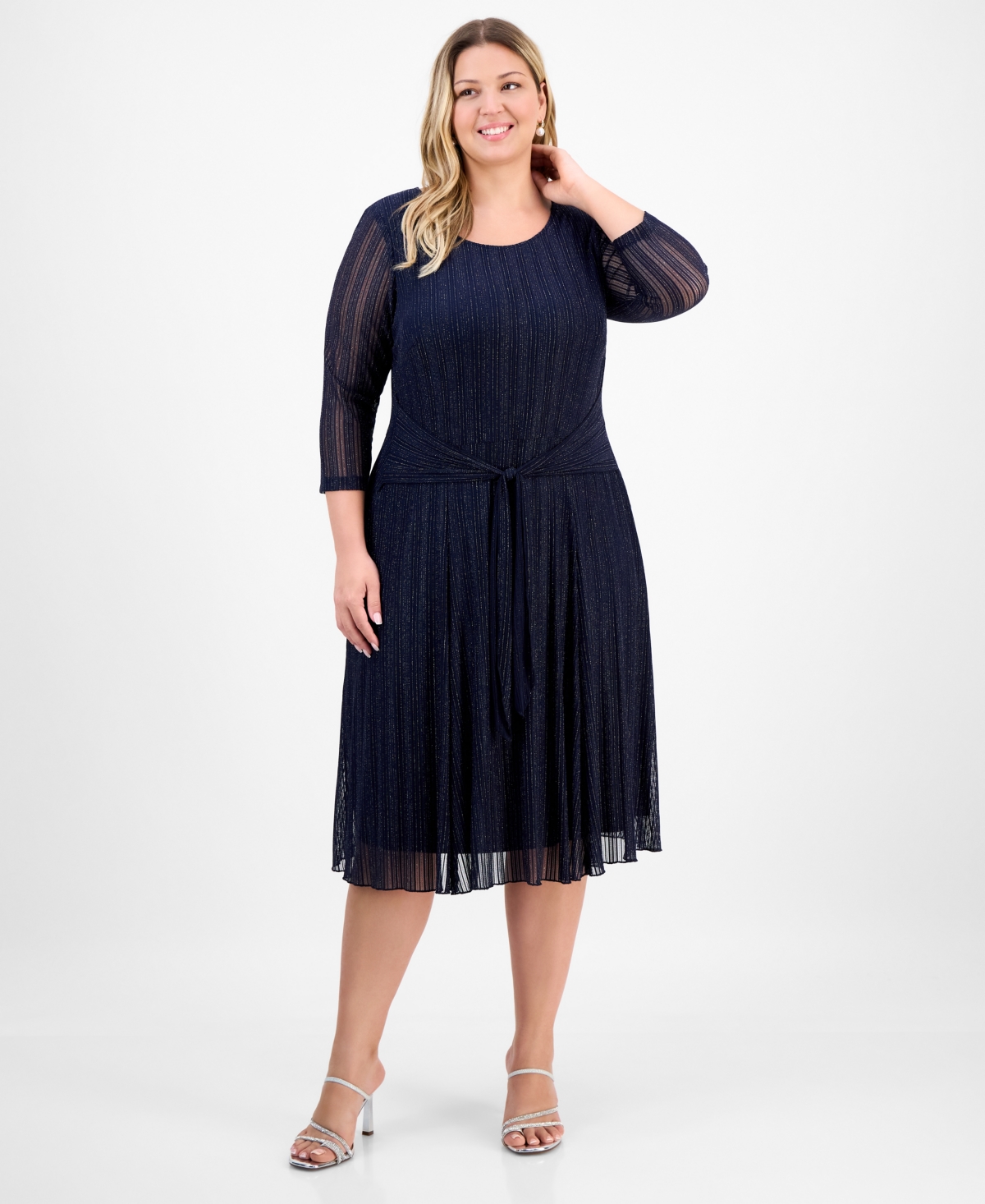 Click here for Connected Plus Size Mesh Long-Sleeve Round-Neck Dr... prices