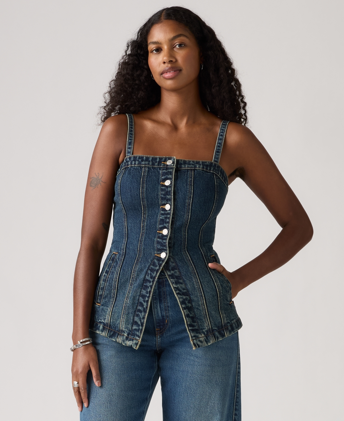 Click here for Levis Womens Tailored Bustier Square Neck Top - Bl... prices