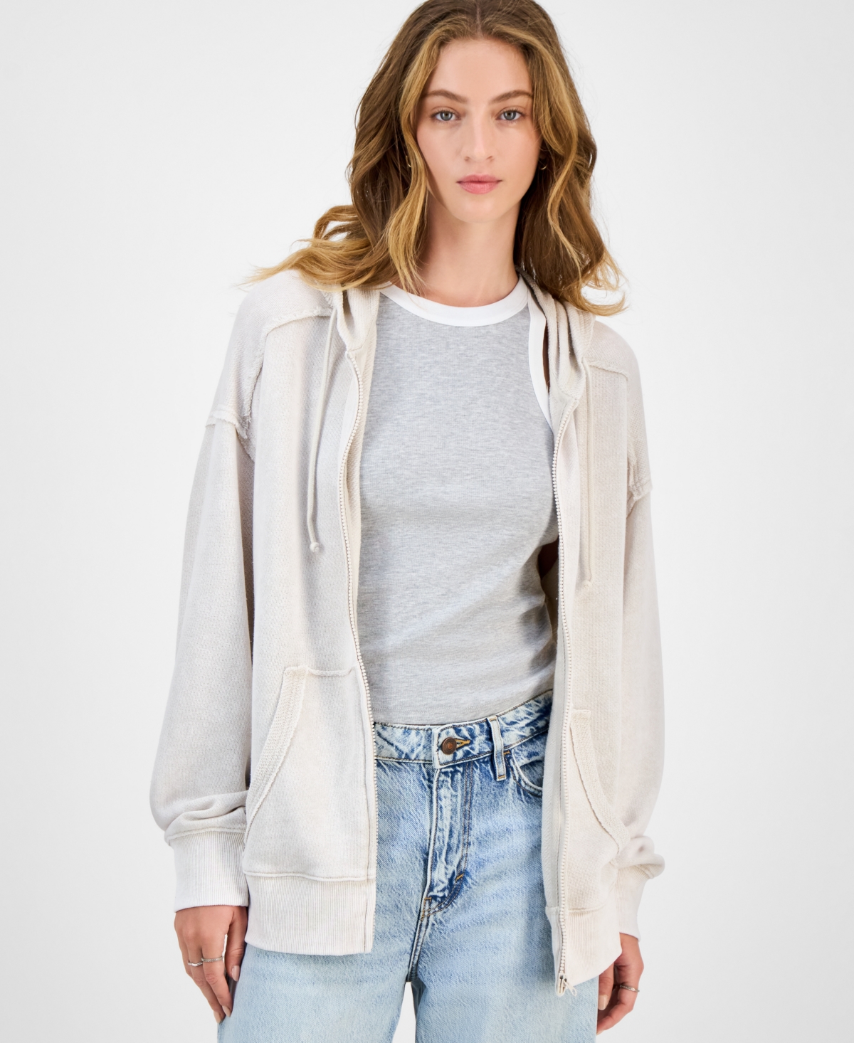 Click here for Hippie Rose Juniors Mineral Wash Zip-Up Hoodie - M... prices