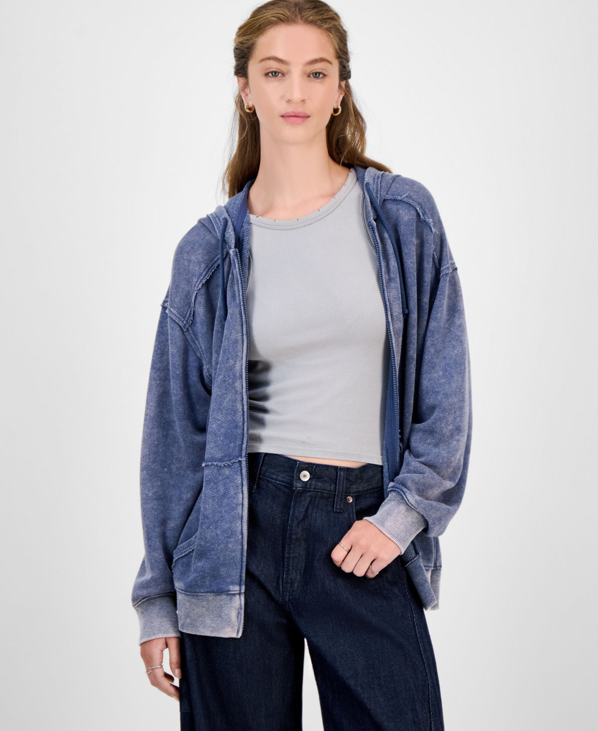 Click here for Hippie Rose Juniors Mineral Wash Zip-Up Hoodie - D... prices
