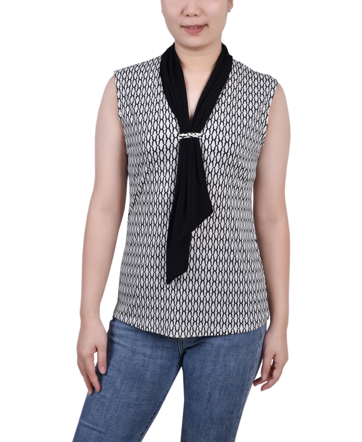 Click here for Ny Collection Petite Sleeveless Scarf Top - Black... prices