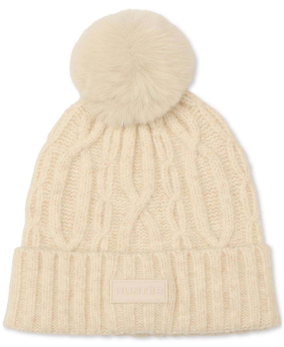 Click here for Hunter Faux-Fur-Pom Cable-Knit Beanie - Vanilla prices