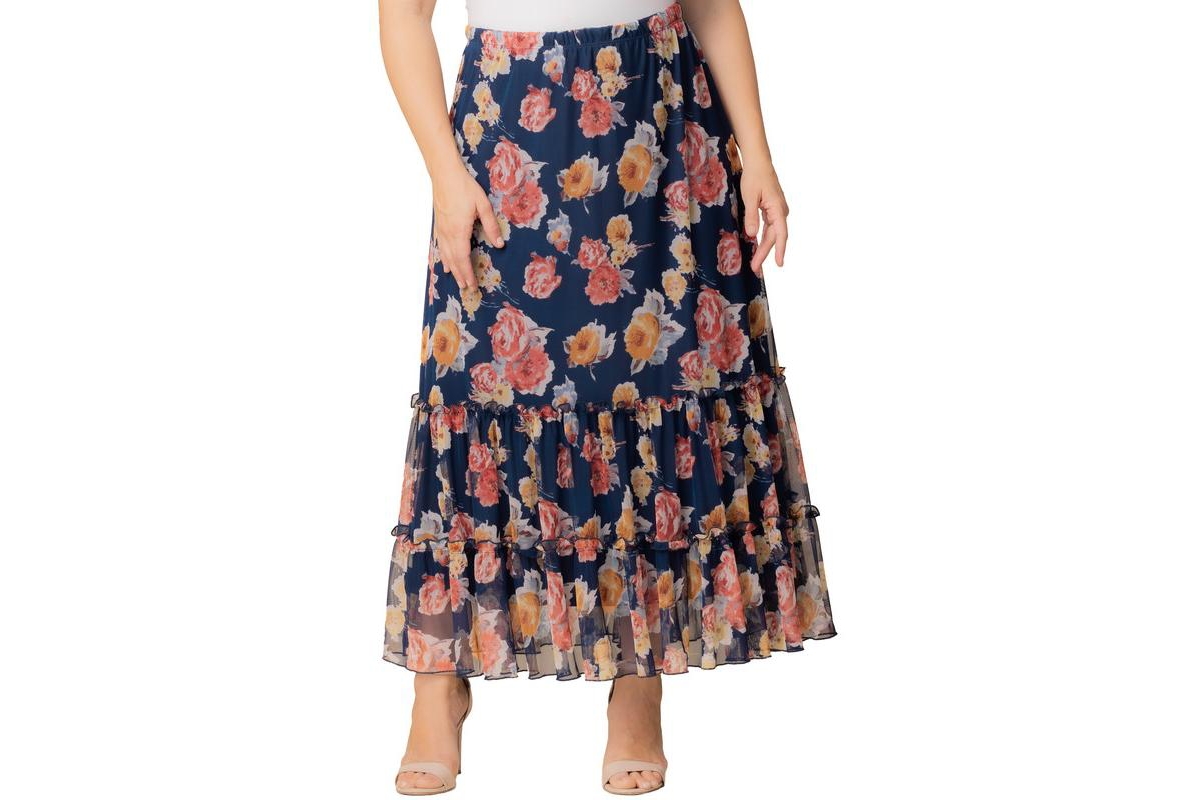 Click here for Kiyonna Plus Size Isla Tiered Mesh Maxi Skirt - Br... prices