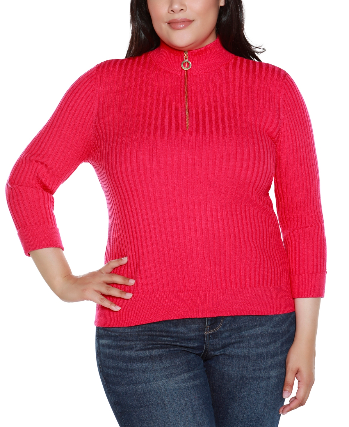 Click here for Belldini Plus Size Ribbed Quarter-Zip Sweater - Az... prices