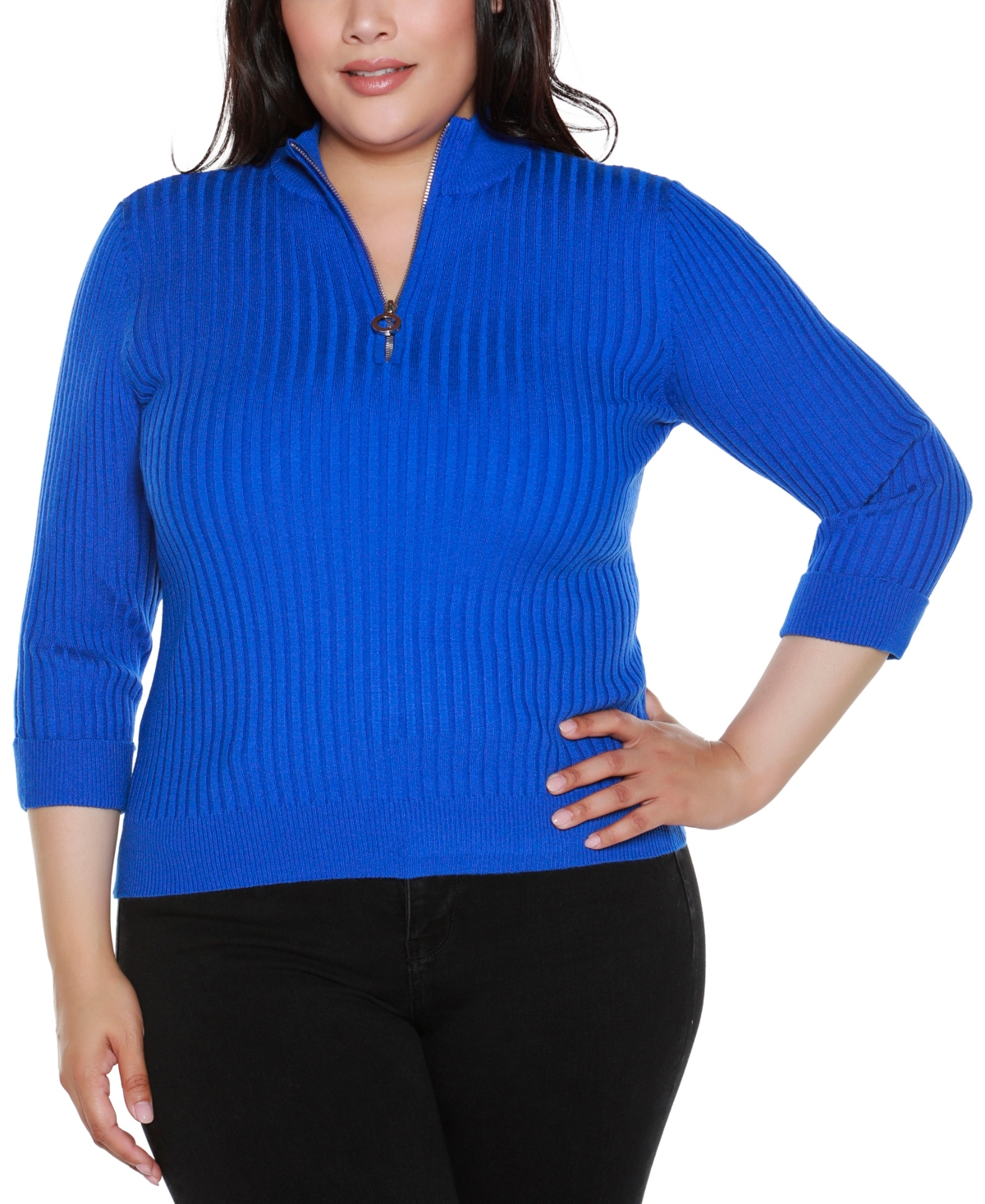 Click here for Belldini Plus Size Ribbed Quarter-Zip Sweater - Co... prices
