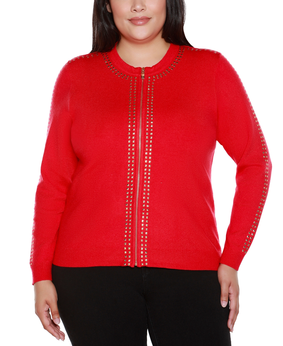 Click here for Belldini Plus Size Crewneck Embellished Zip Cardig... prices