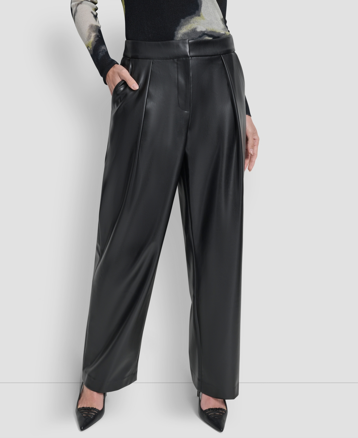 Click here for Dkny Womens Wide Leg Pleat Front Pant - Black prices