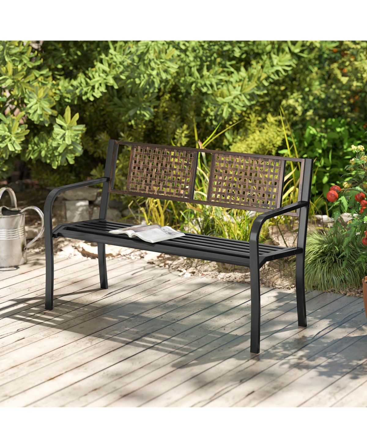 Click here for Costway 50 Outdoor Metal Park Bench with Rattan-Li... prices
