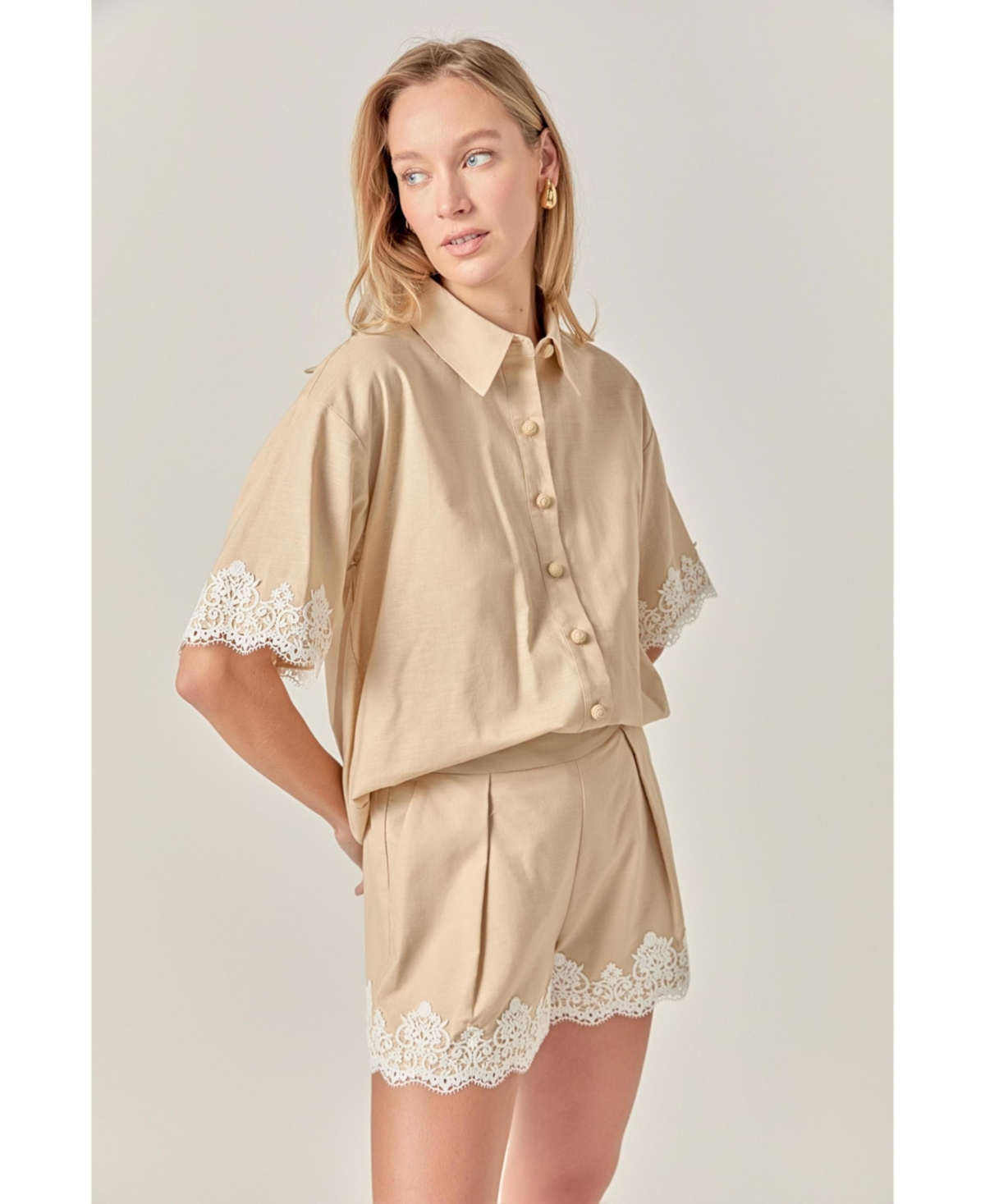 Click here for English Factory Womens Linen Lace Shirt prices