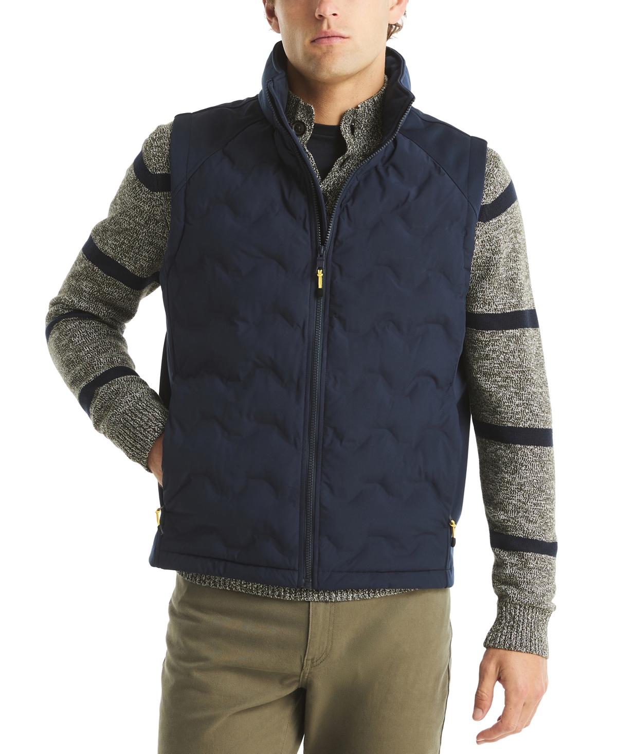Click here for Nautica Mens Gold Hybrid Vest - Navy Seas prices