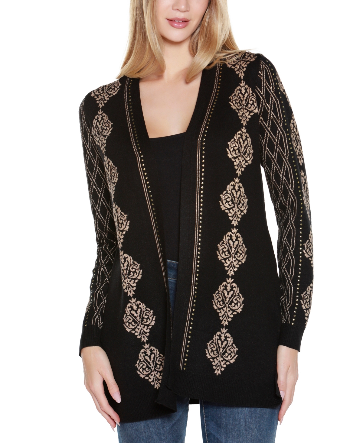 Click here for Belldini Womens Lurex Jacquard Open-Front Cardigan... prices