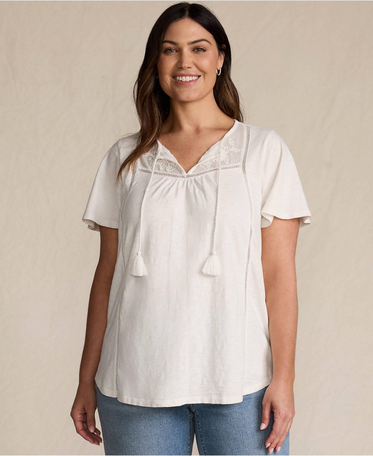 Click here for Lands End Womens Plus Size Slub Flutter Sleeve Lac... prices