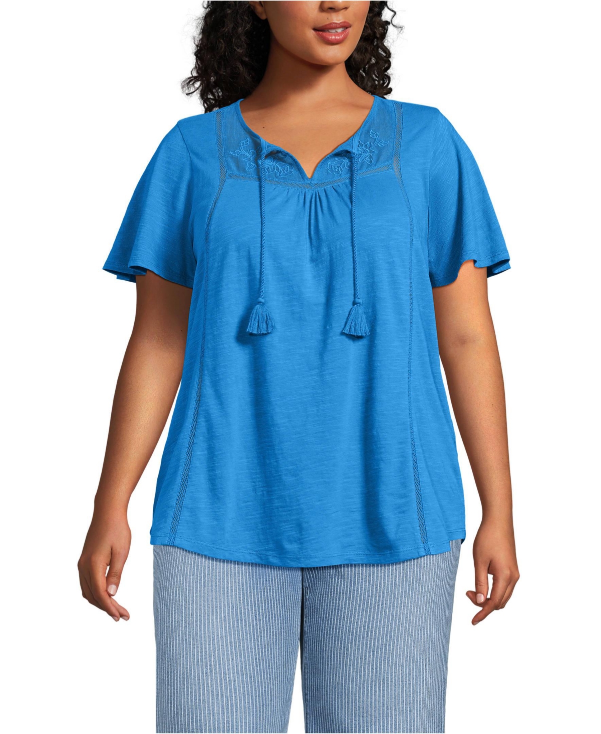Click here for Lands End Womens Plus Size Slub Flutter Sleeve Lac... prices