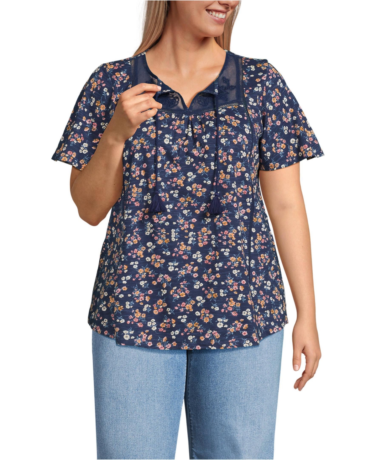Click here for Lands End Womens Plus Size Slub Flutter Sleeve Lac... prices